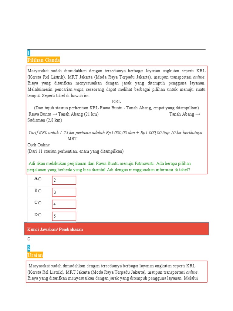 Contoh Soal Akm KLS 7&8 | PDF