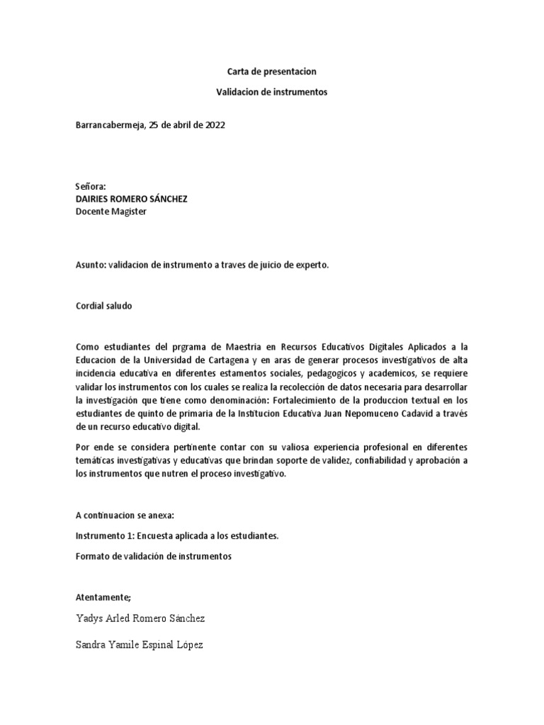 Carta de Validacion | PDF Carta de Validacion | PDF