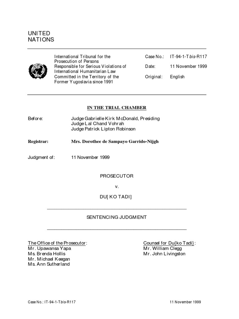 Prosecutor v. Tadic ICTY | PDF | Sentence (Law) | Crimes