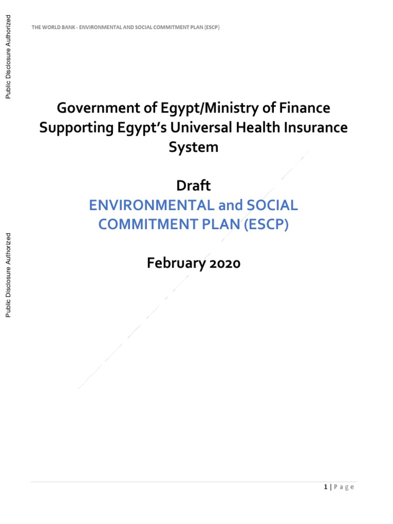 Environmental and Social Commitment Plan ESCP Supporting Egypt S Universal Health Insurance ...