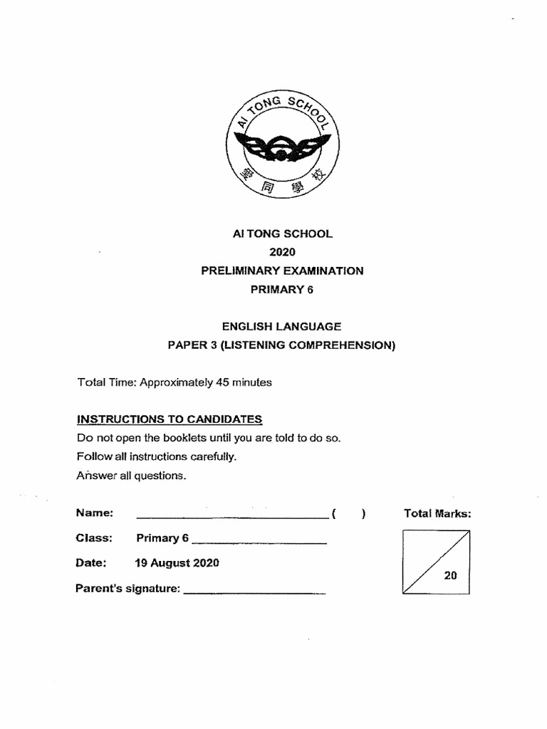 P6 English SA2 2020 Ai Tong Exam Papers | PDF