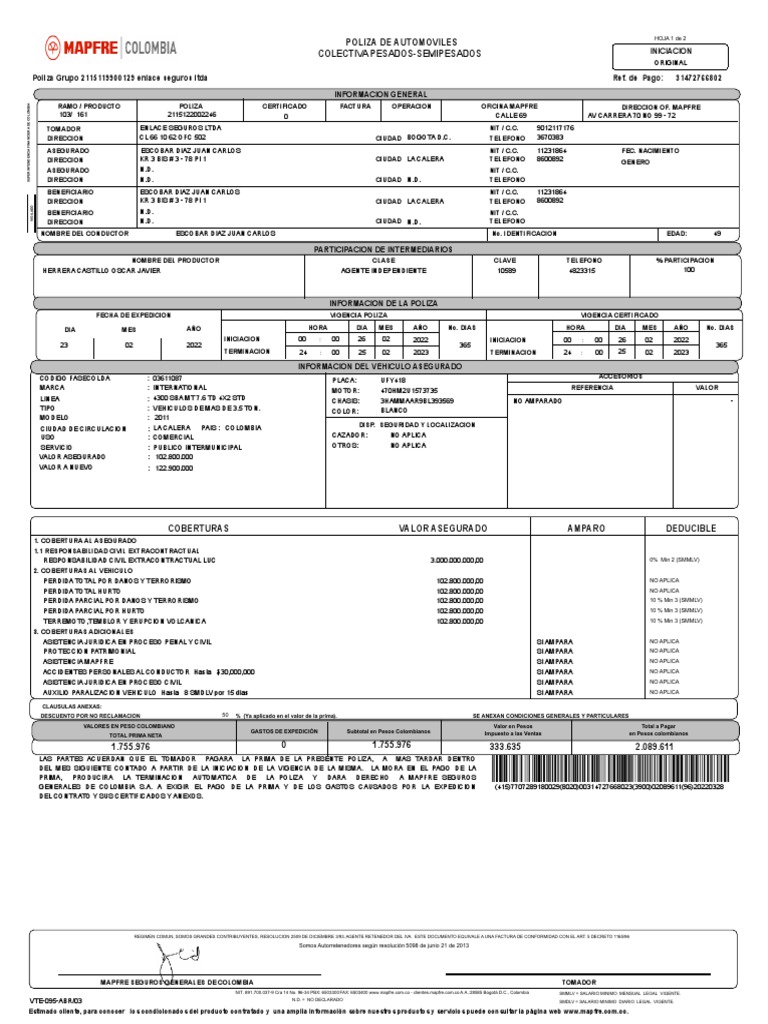Ufy418 - Poliza T Riesgo Con Mapfre 20230225 | PDF | Póliza de seguros ...