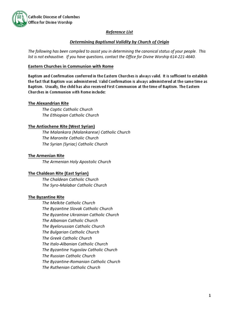 Valid Baptisms Reference List | PDF | Baptism | Sacraments