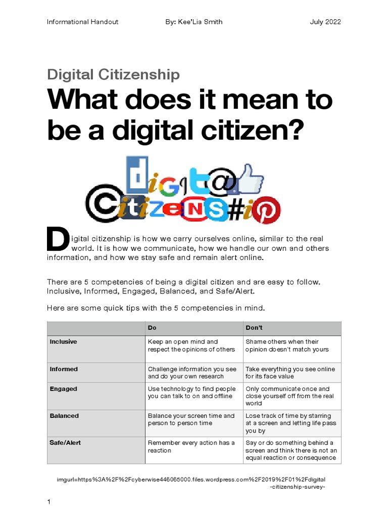 Digital Citizenship Handout | PDF | Social Science