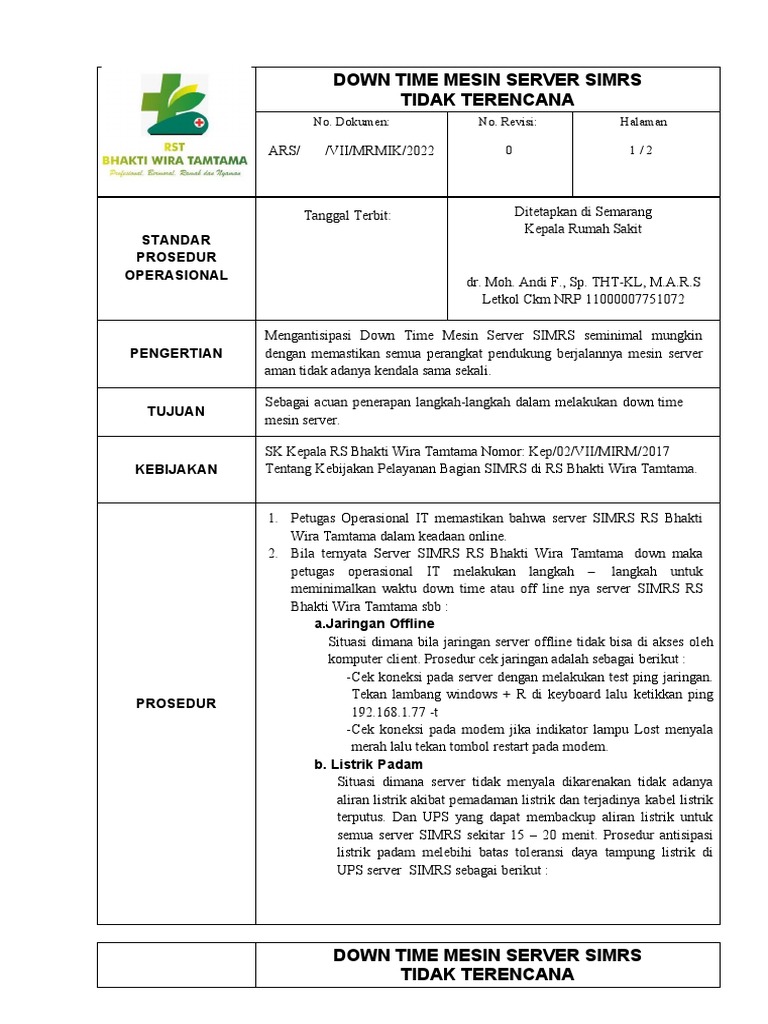 Mrmik 13.1 Sop Downtime Server Tidak Terencana | PDF