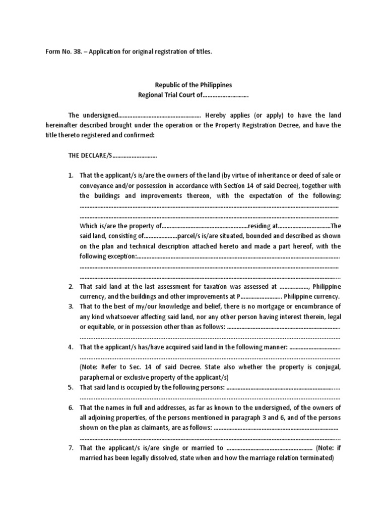 Application for Land Title Registration | PDF | Government | Civil Law ...