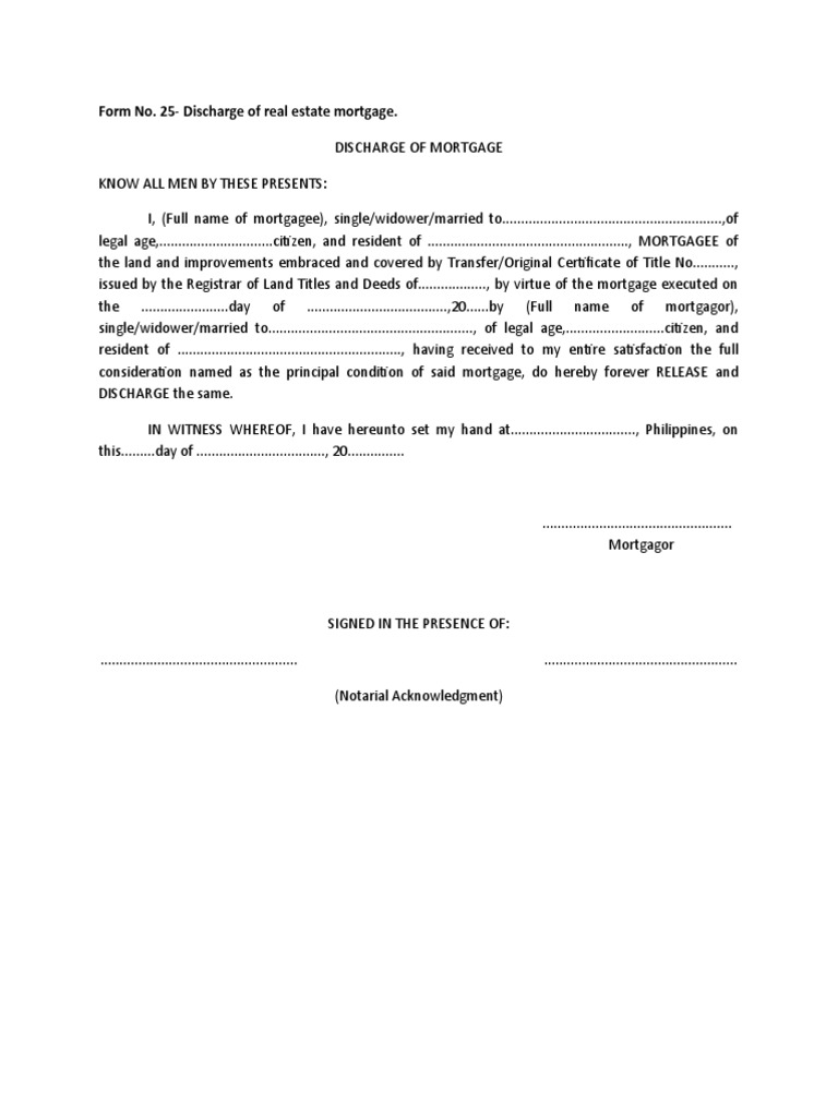 Discharge of Real Estate Mortgage | PDF | Finance & Money Management | Law
