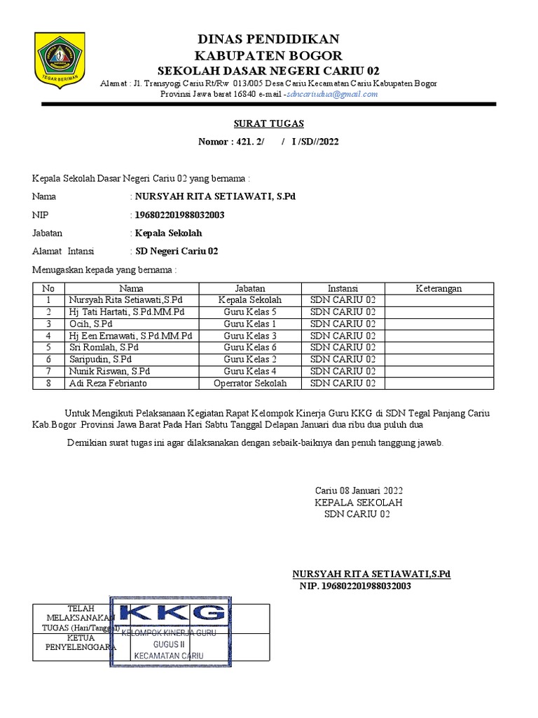 Surat Tugas Kegiatan KKG | PDF