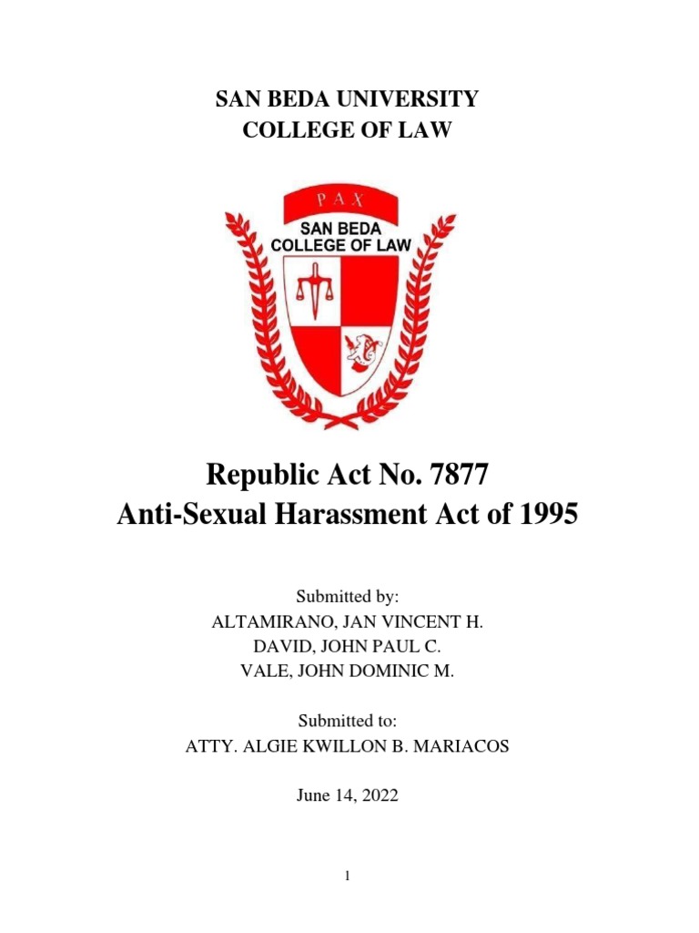 Ra 7877 | PDF | Sexual Harassment | Crimes