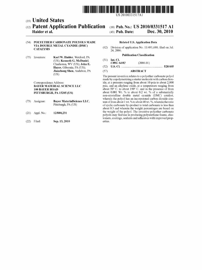 Polyether Carbonate Polyols via DMC Catalysis | PDF | Polyurethane | Alkene