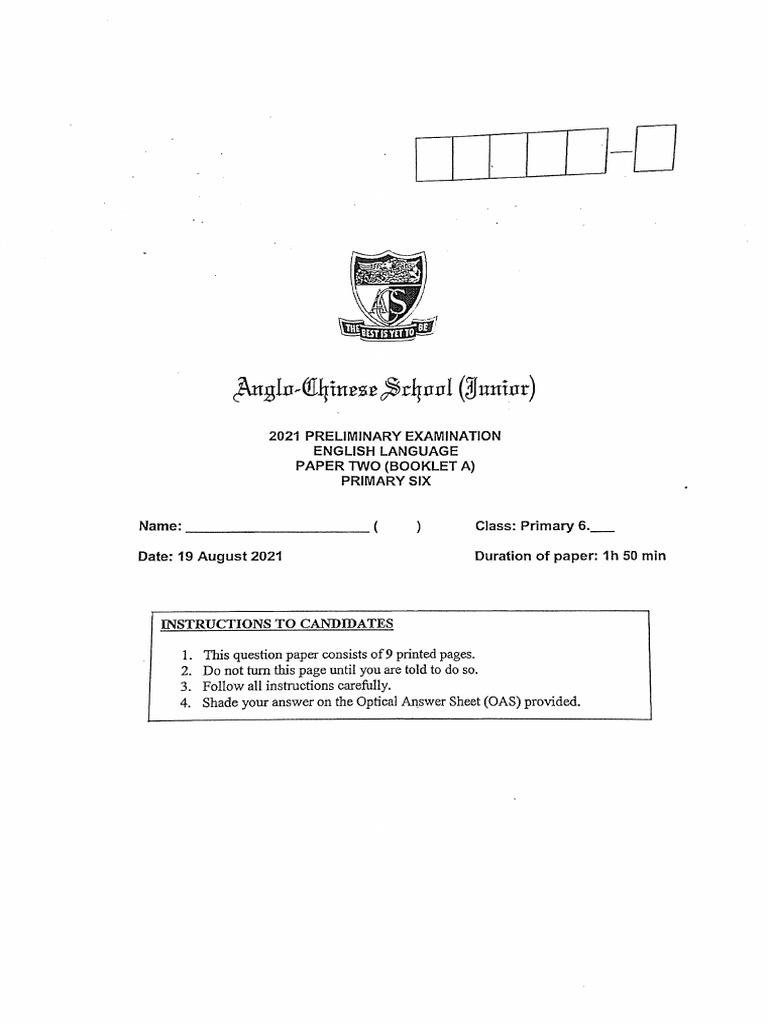 P6 English Prelim 2021 ACS Exam Papers | PDF