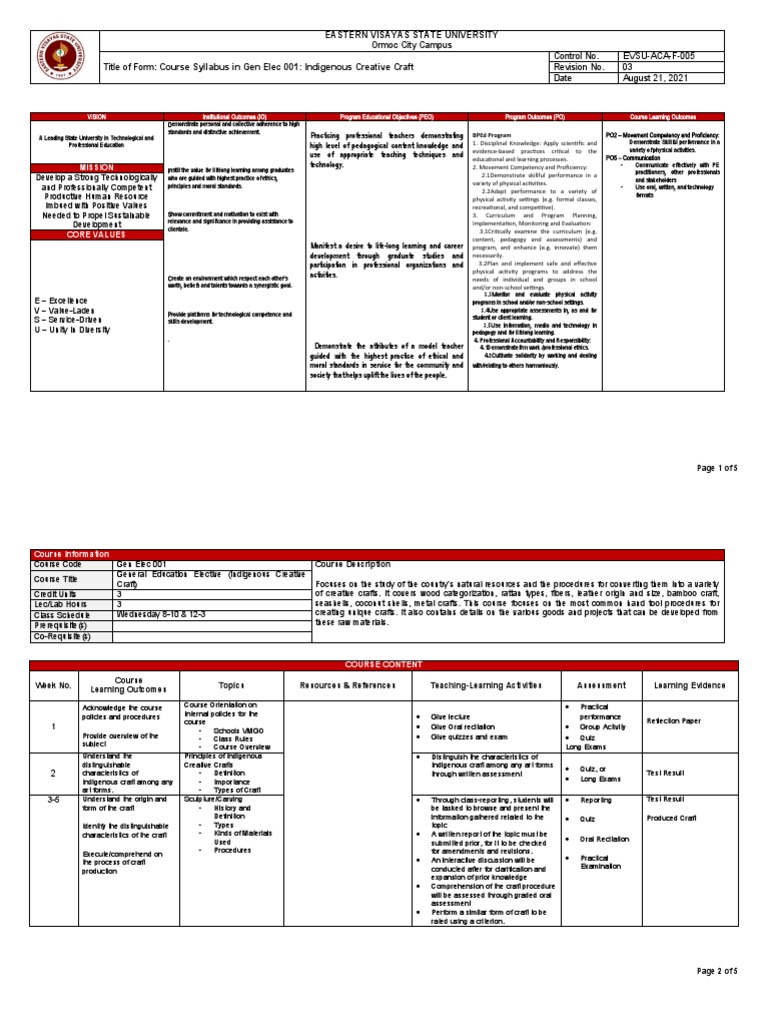 Indigenous Creative Crafts Syllabus | PDF | Test (Assessment ...