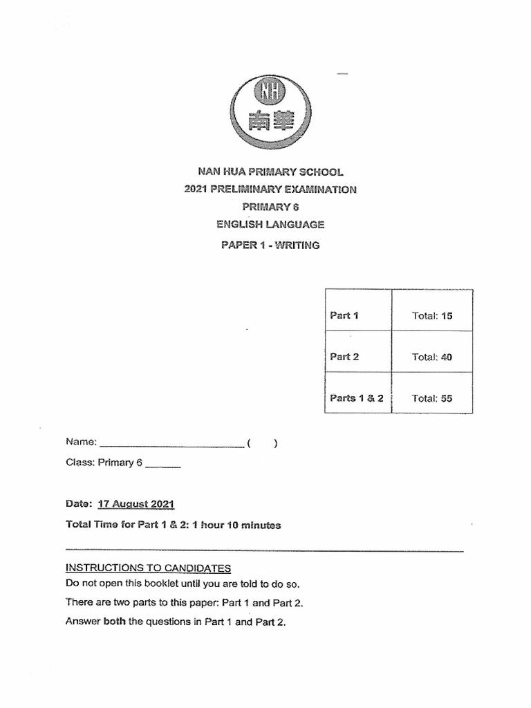 P6 English Prelim 2021 NanHua Exam Papers | PDF