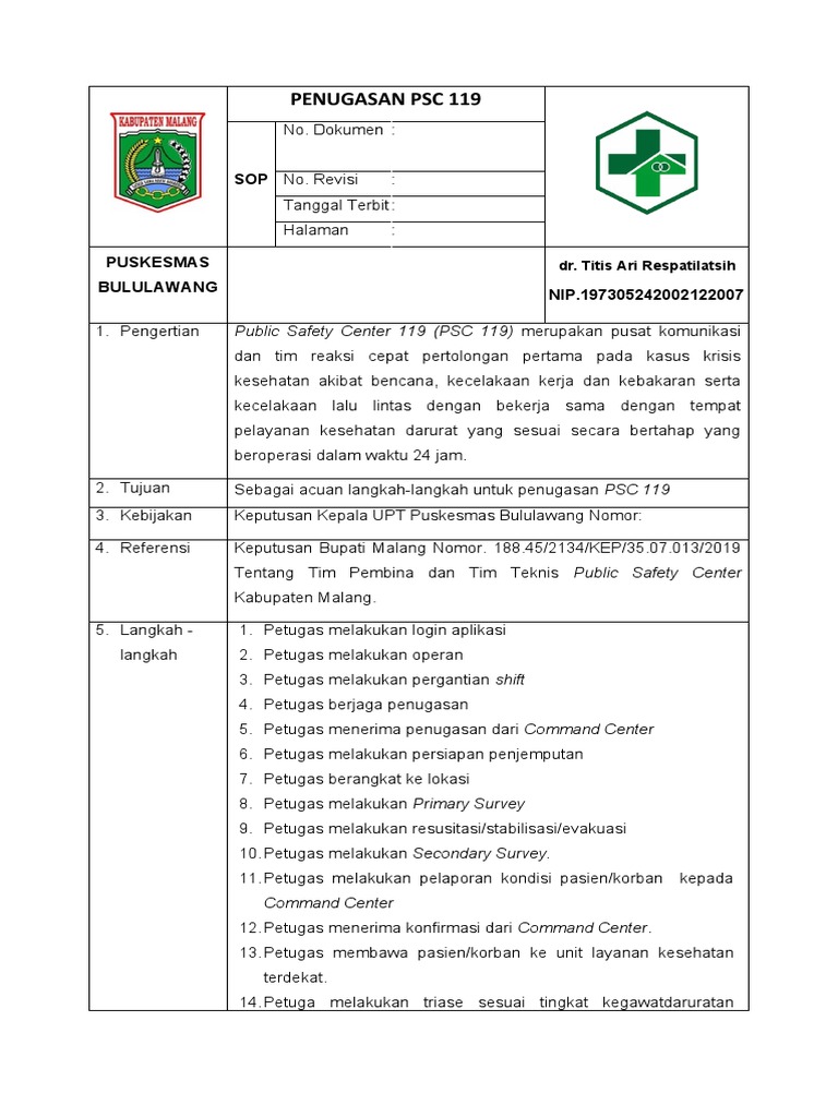 SOP Penugasan PSC 119 | PDF