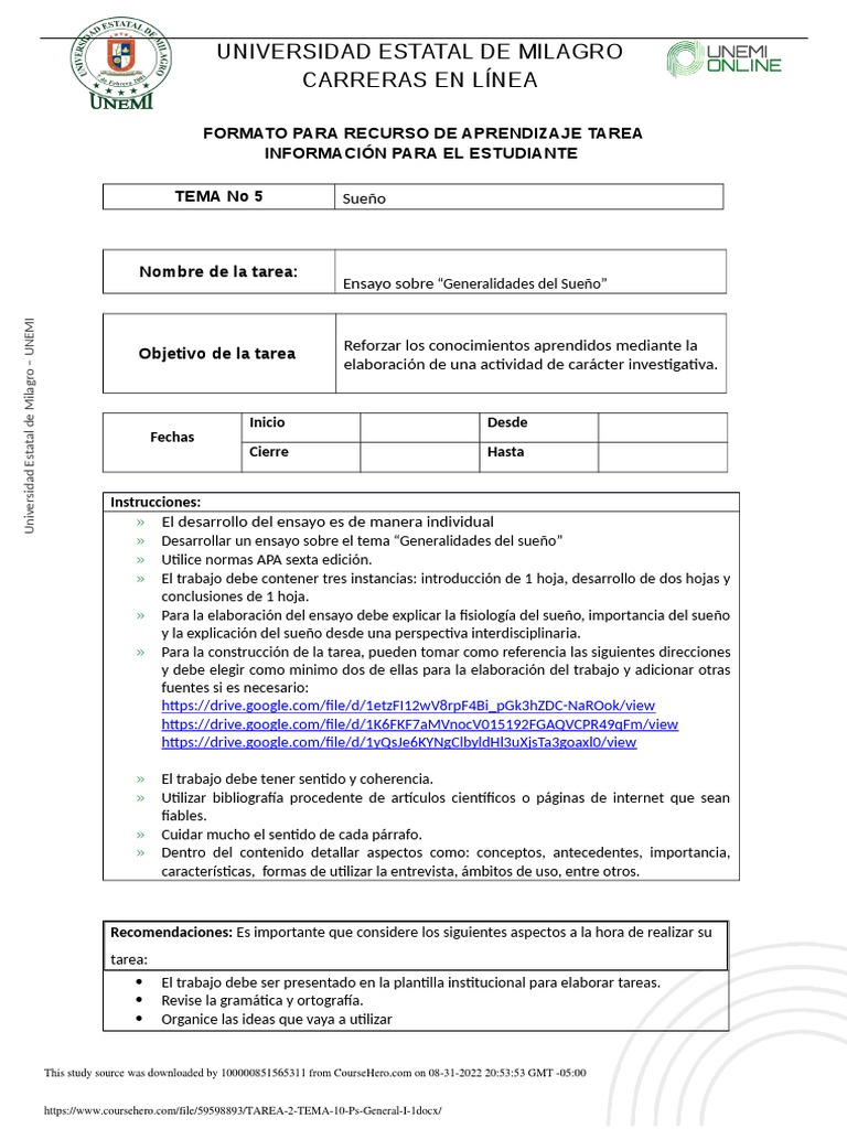 Tarea 2 Tema 10 Ps. General I 1 | PDF | Ensayos | Gramática