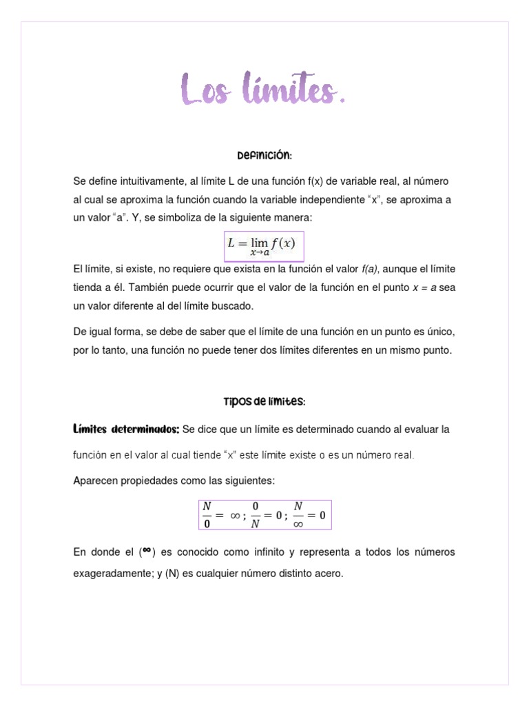 Conceptos y Propiedades de Límites | PDF | Límite (Matemáticas ...