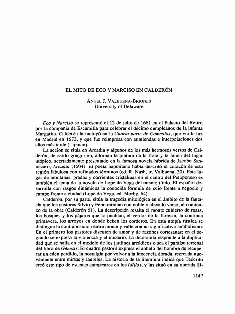 El Mito de Eco y Narciso en Calderon | PDF