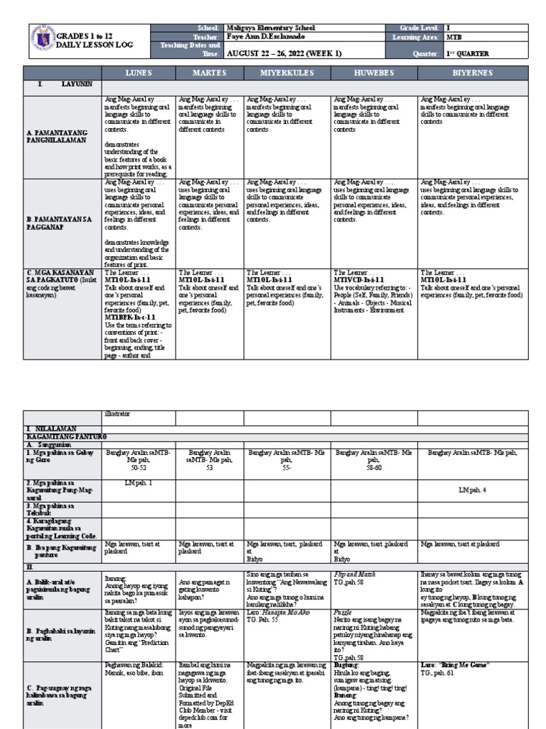 DLL - MTB 1 - Q1 - W1 | PDF | Cognition | Cognitive Science