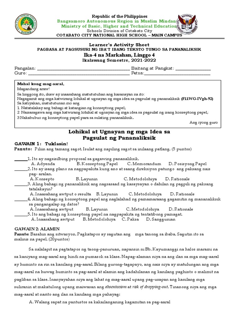 Las Quarter 4 Week 4 Pagbasa | PDF