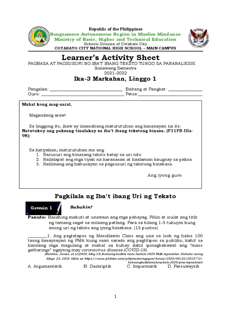 Week 1. Pagbasa | PDF