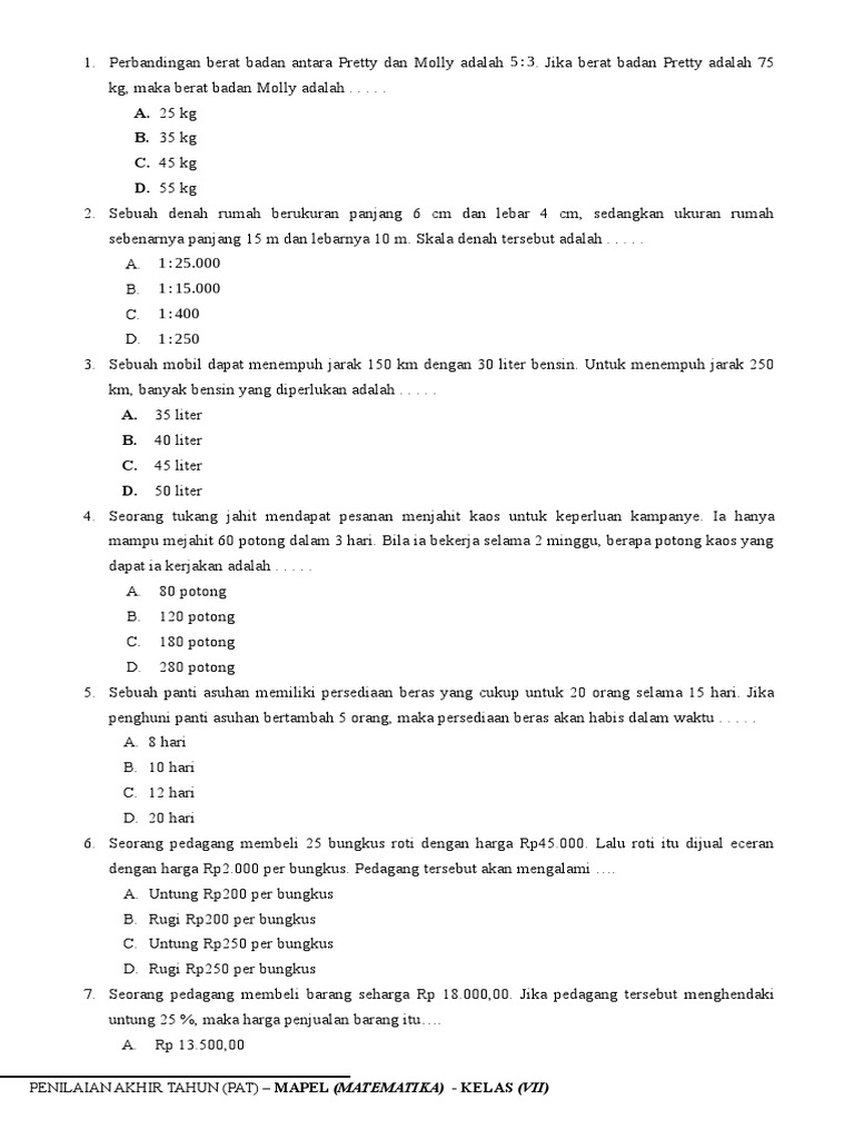 Soal Pat Matematika 7 | PDF