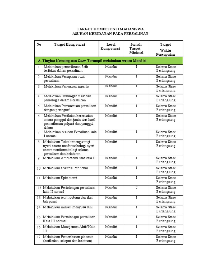 TARGET Stase Persalinan | PDF
