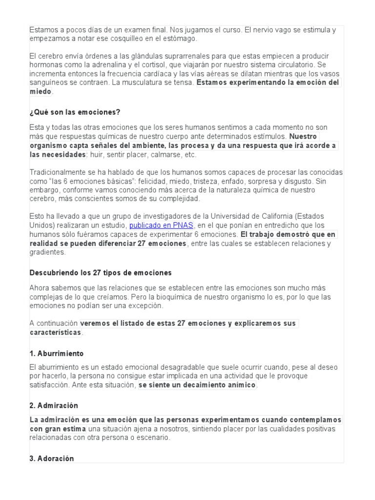 Las 27 emociones del ser humano | PDF | Las emociones | Placer