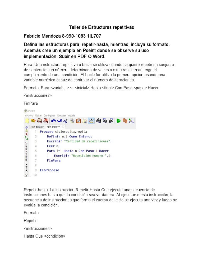 Taller de Estructuras Repetitivas | PDF