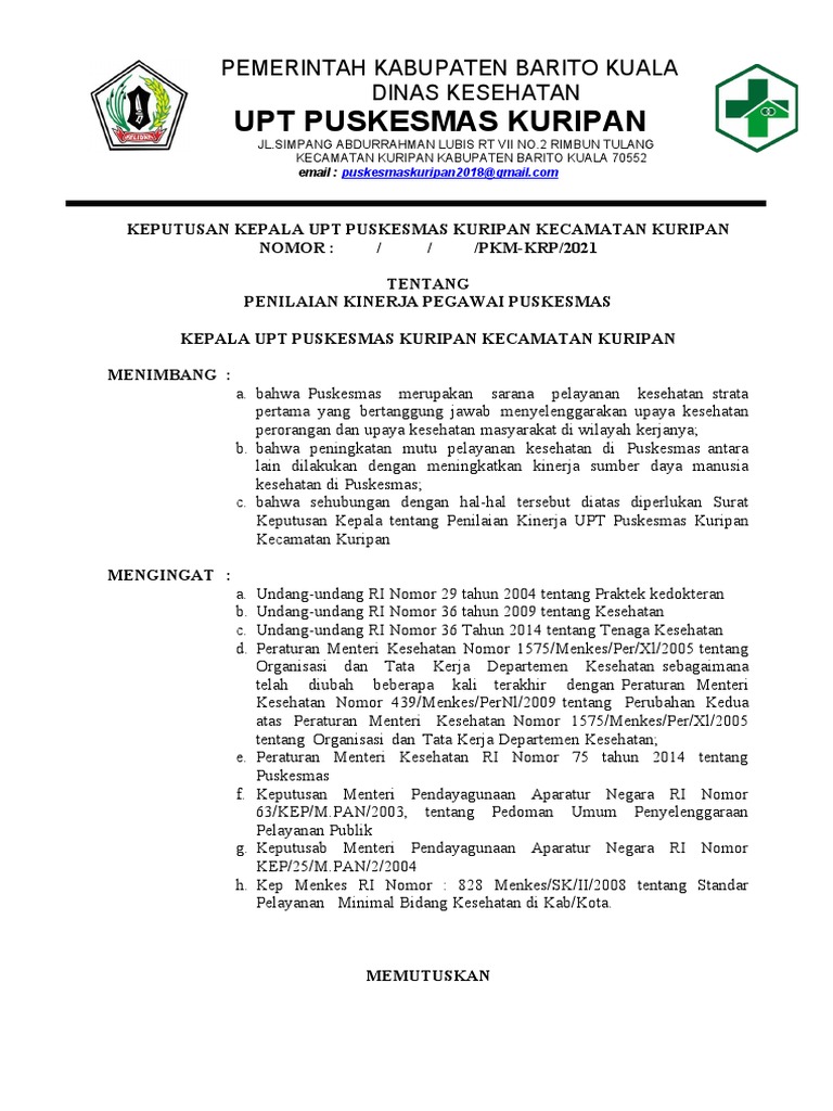 Penilaian Kinerja SDM Puskesmas Kuripan | PDF