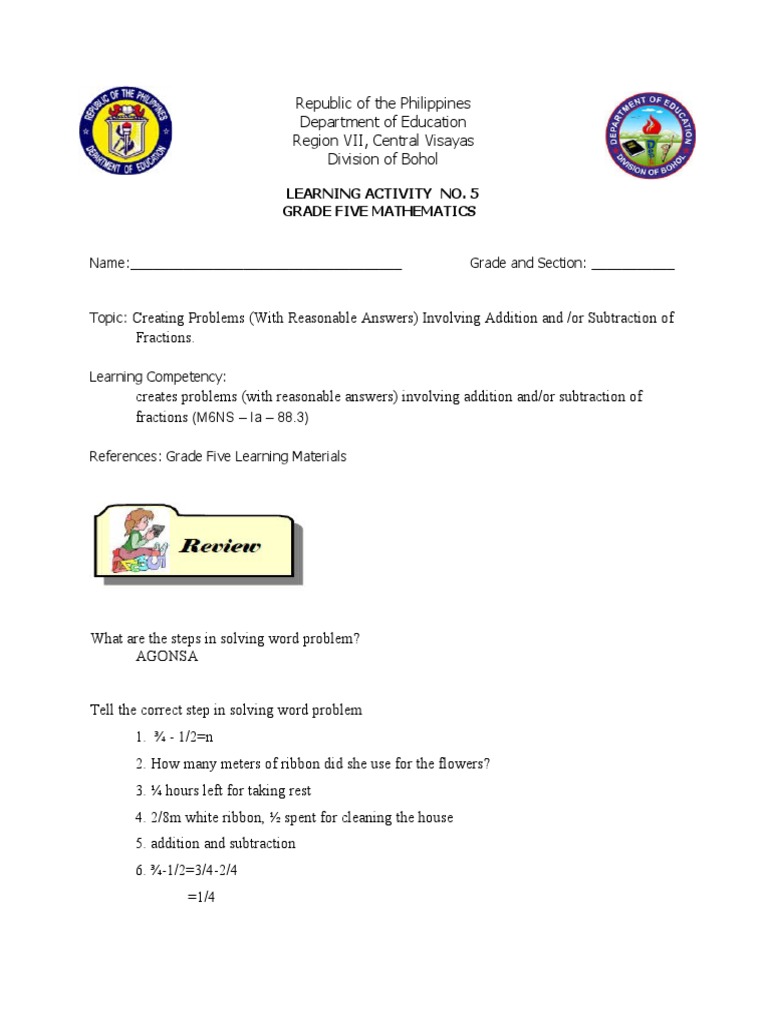 Q1 Math 6 Learning Activity No.5 | PDF | Science | Mathematics