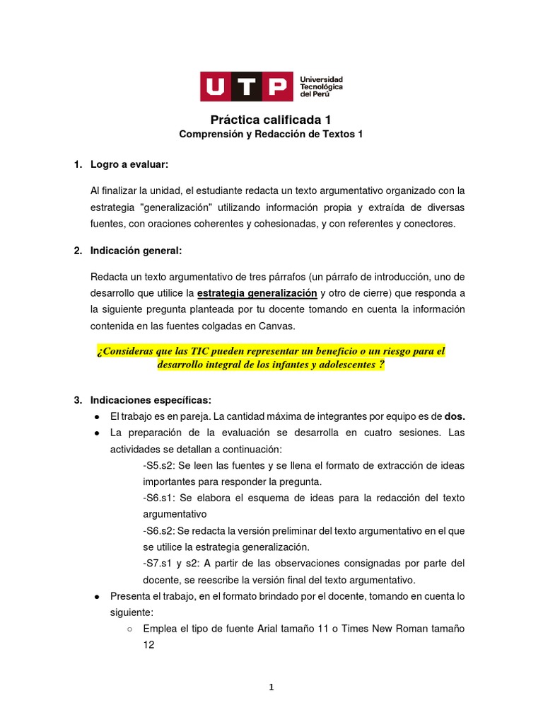GC N01I PC1Consigna | PDF | Tecnología de información y comunicaciones | Adolescencia