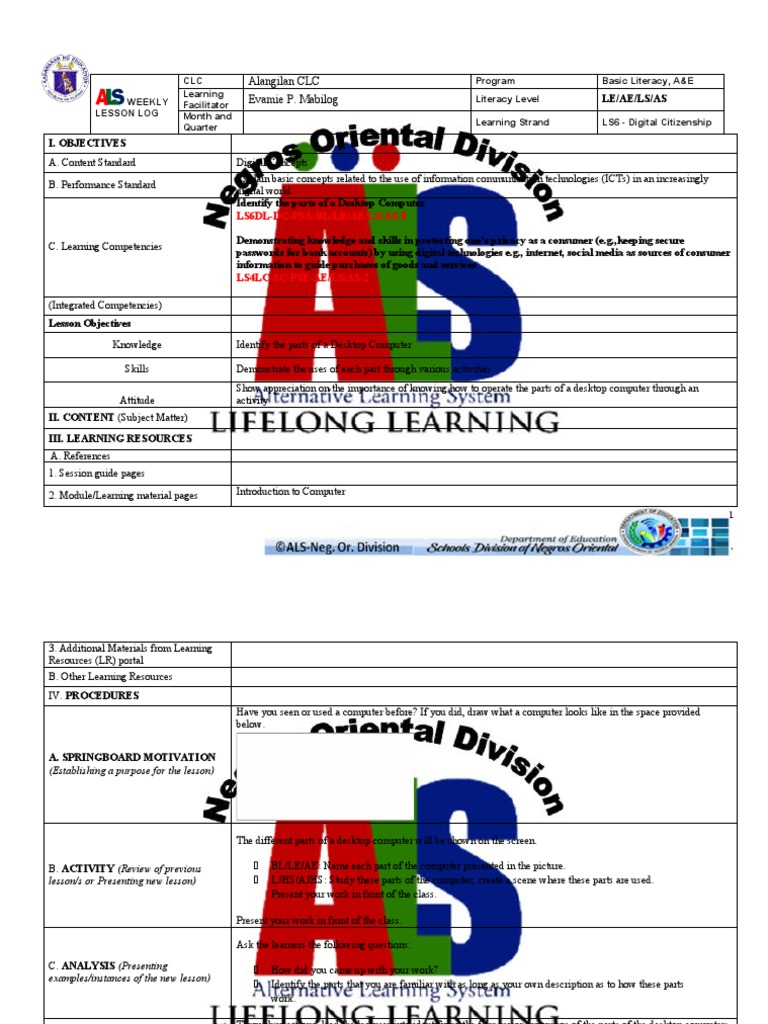 WLL - Parts of A Desktop Computer | PDF | Input/Output | Computer Data Storage