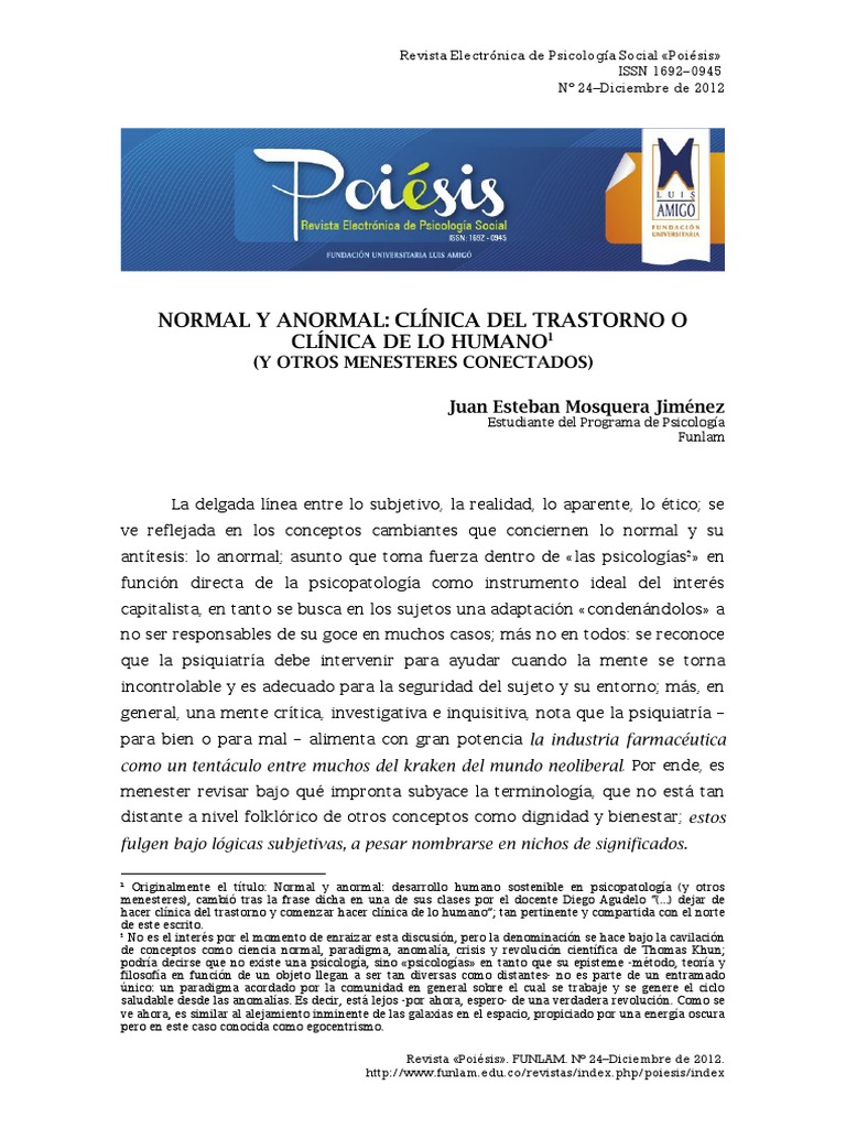 Mosquera, J. (2012) Normal y Anormal | PDF | Ansiedad | Mente