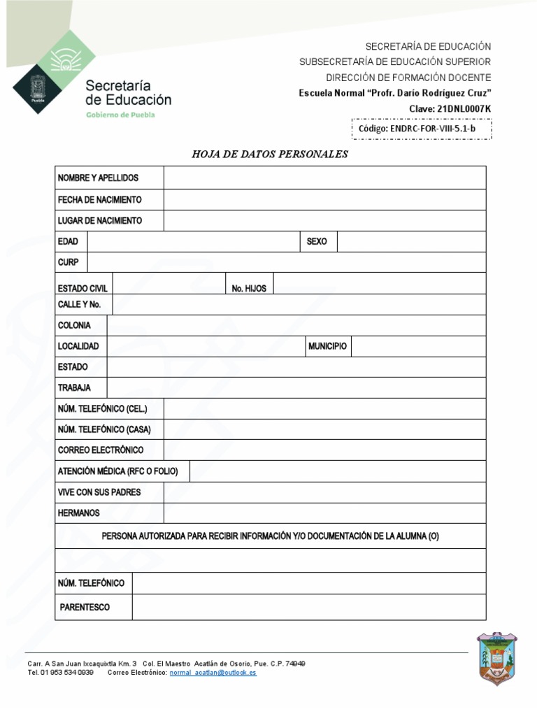 Hoja de Datos Personales | PDF