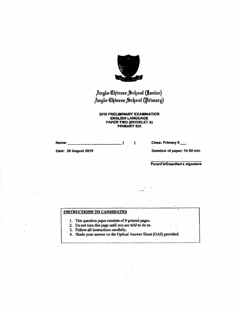 P6 English SA2 2018 ACS Exam Papers | PDF