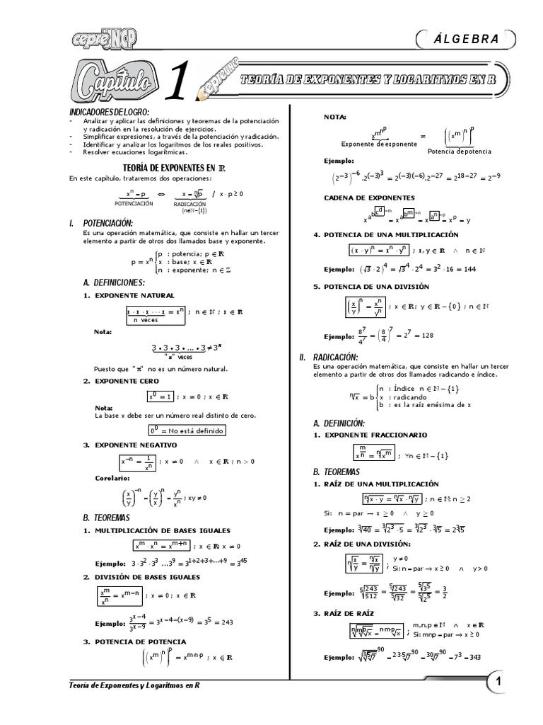 Álgebra 01-12 | Descargar gratis PDF | Exponenciación | Logaritmo