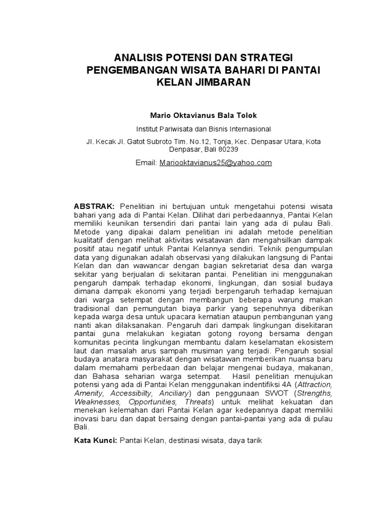 Analisis Potensi Dan Strategi Pengembangan Wisata Bahari Di Pantai ... Analisis Potensi Dan Strategi Pengembangan Wisata Bahari Di Pantai ...