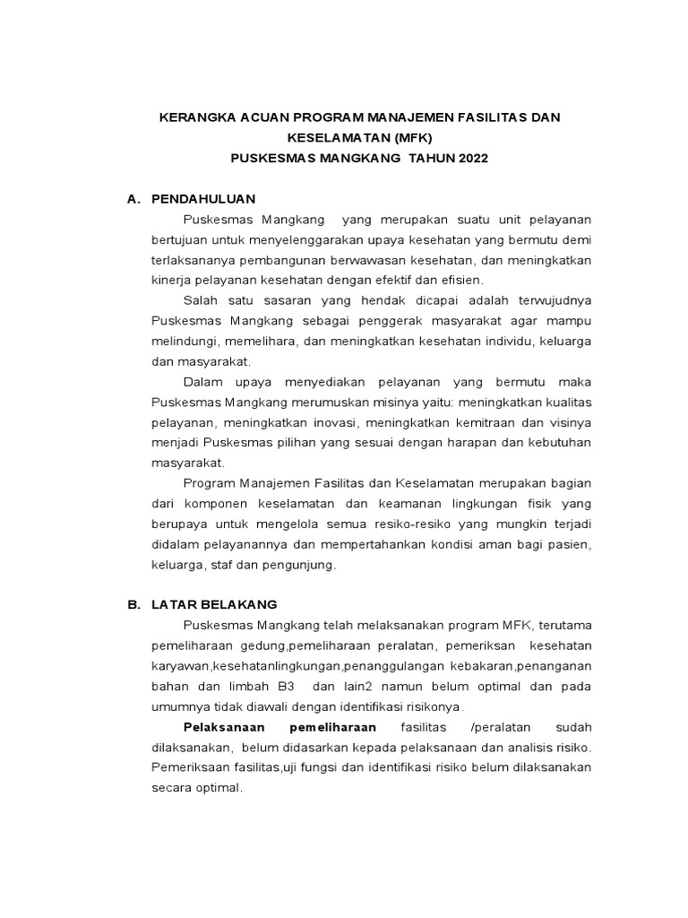 KAK MFK PKM Mangkang 2022 | PDF