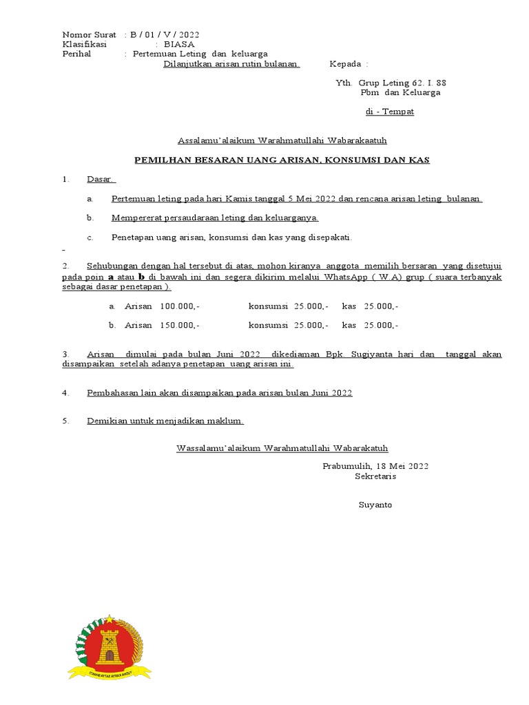 Rencana Arisan Leting 2022 | PDF
