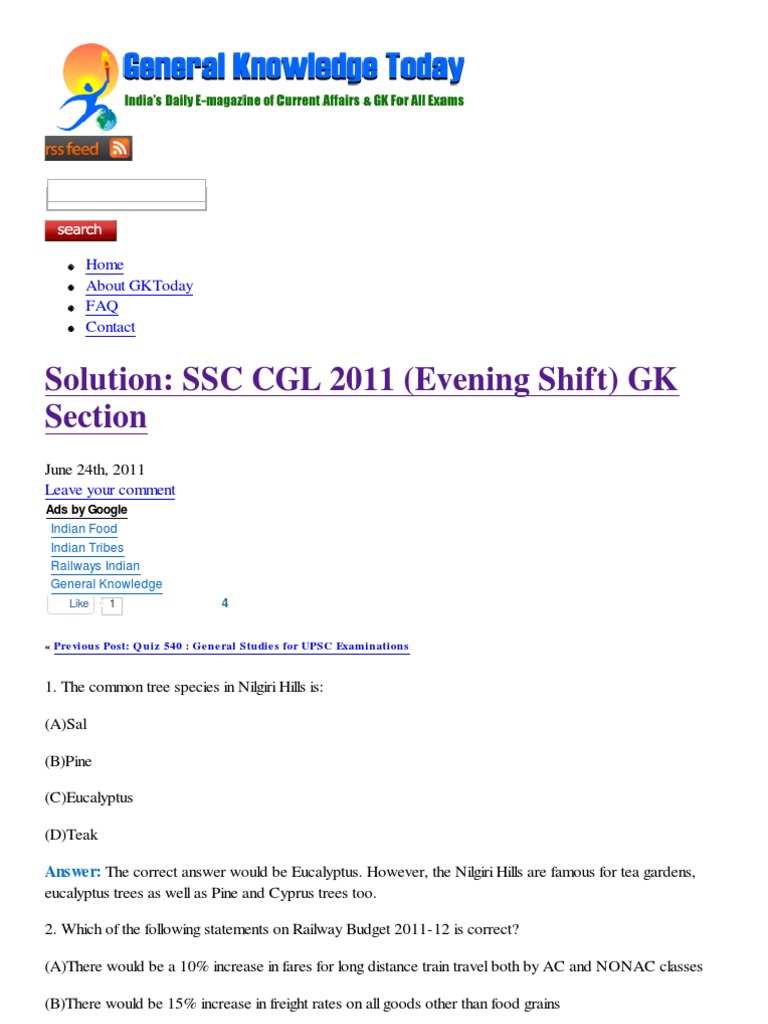 SSC GK Gs Solution | PDF | Glasses | Nature