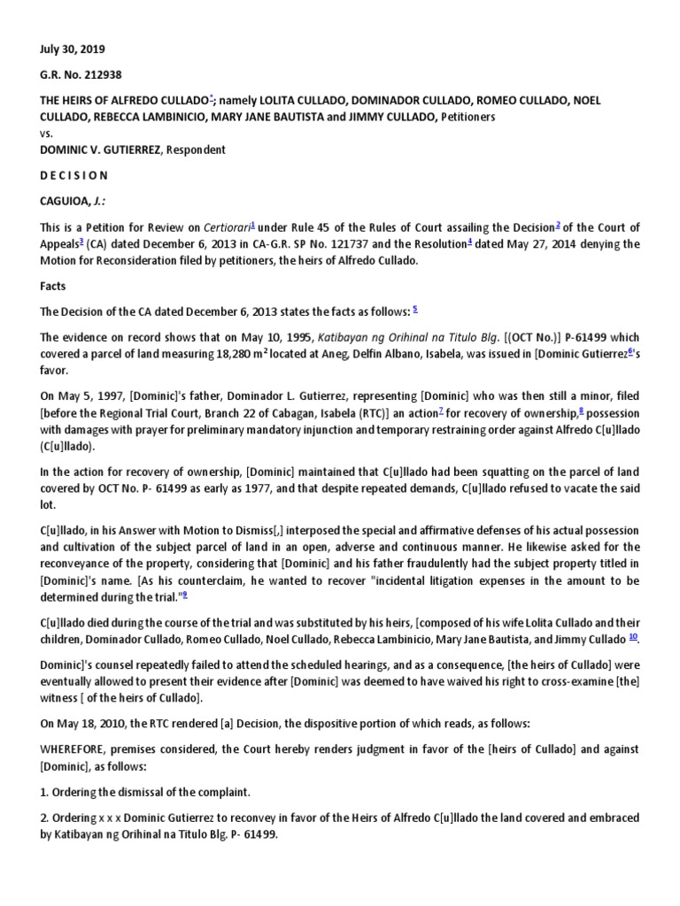 Heirs of Cullado vs. Gutierrez | PDF | Public Law | Legal Concepts