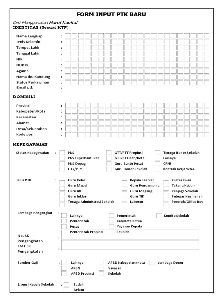 Form Input PTK Baru | PDF