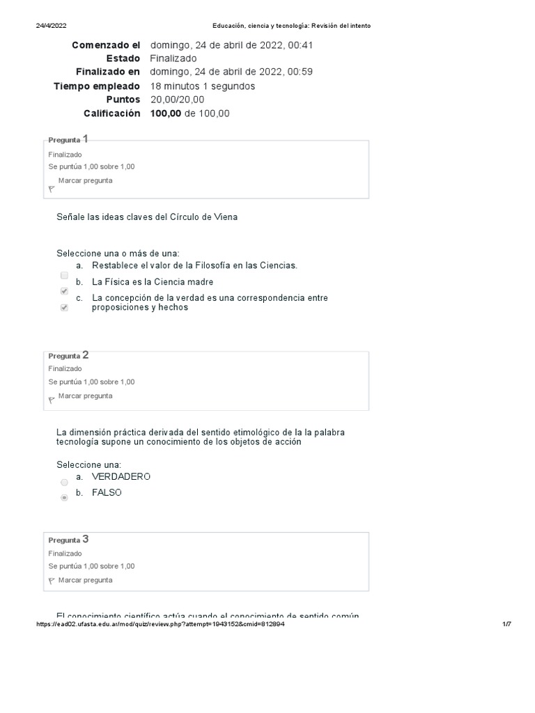 Educacion Ciencia y Tecnologia Revision Del Intento | PDF | Verdad | Teoría