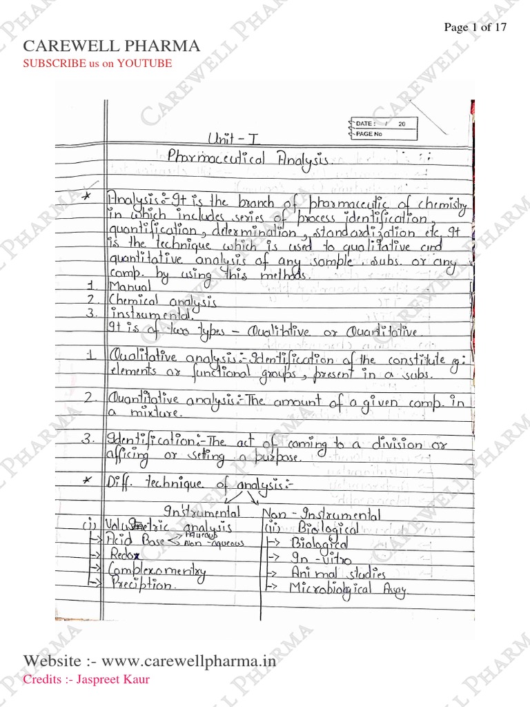 U1, Analysis 1, Carewell Pharma | PDF | Chemistry