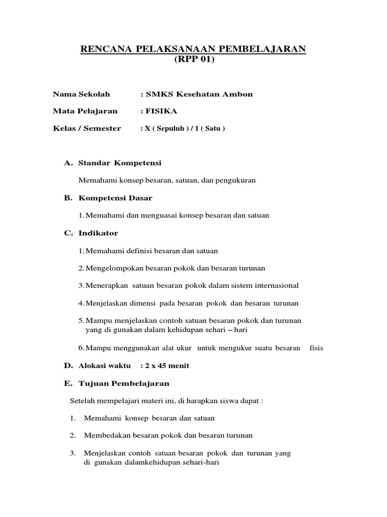 RPP 01 Fisika Besaran | PDF