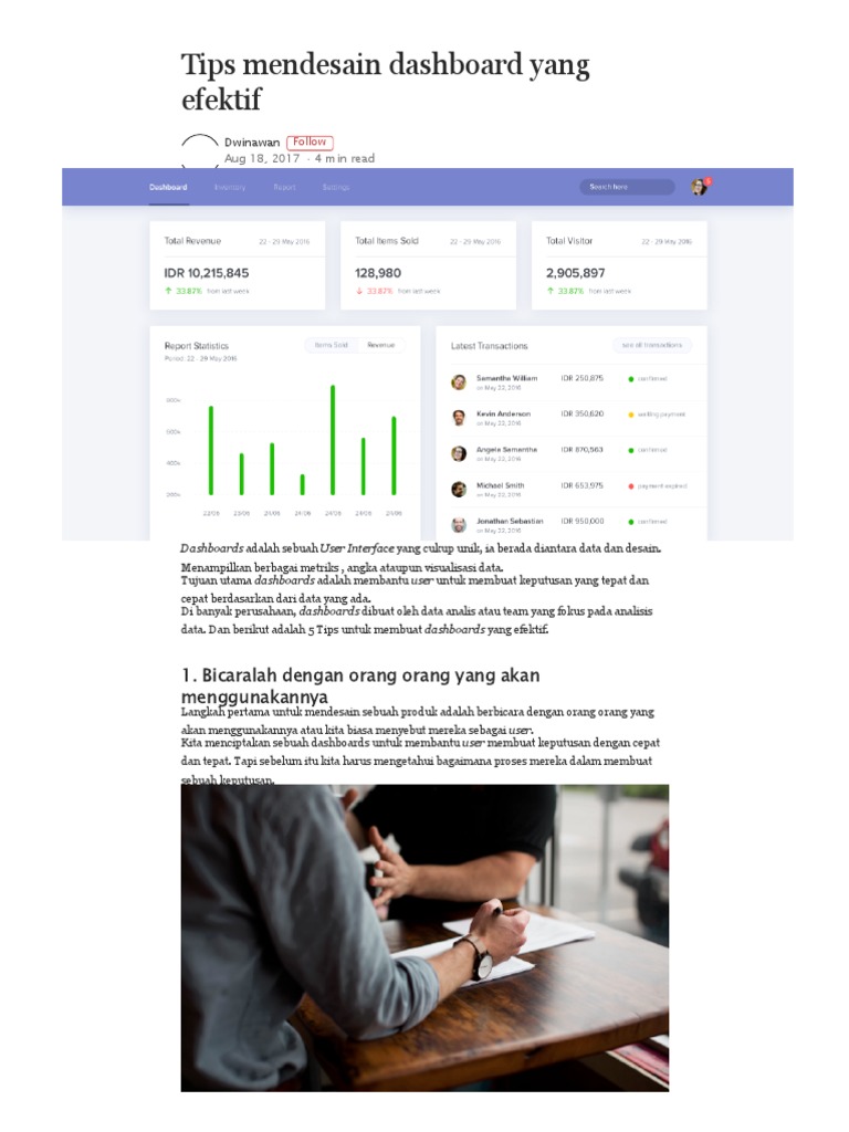 Tips Mendesain Dashboard Yang Efektif - Insight - Medium | PDF | Karier & Perkembangan | Seni