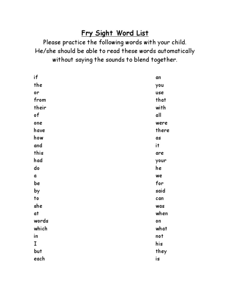 Fry Sight Word List 2 | PDF