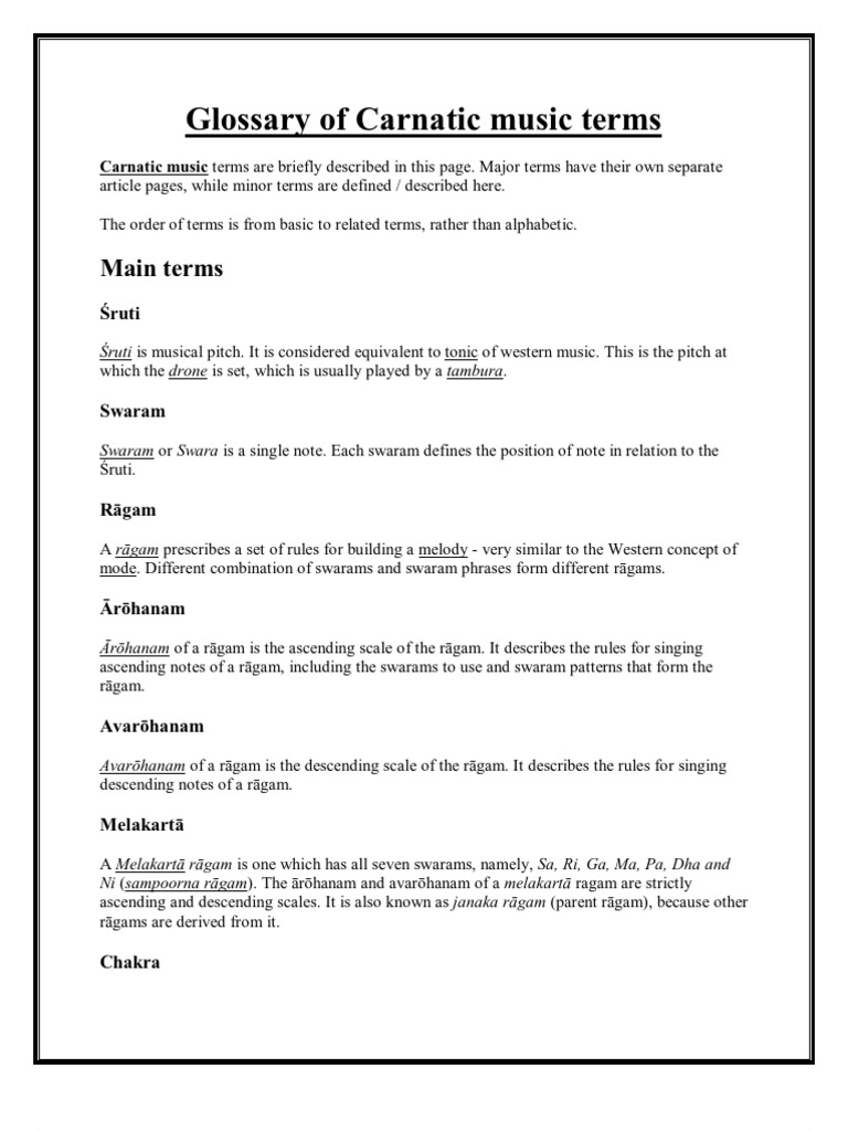 Glossary of Carnatic Music Terms | PDF | Elements Of Music | Musicology