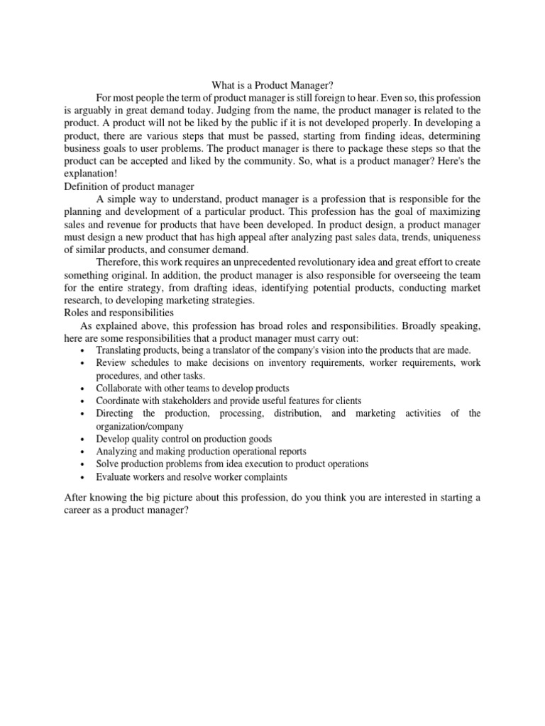 Product Manager Dan Product Requirement Document (PRD) | PDF ...