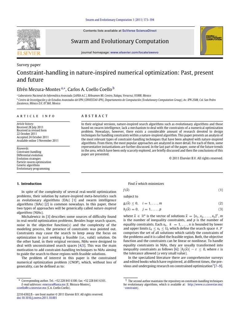 Constraint-Handling in Nature-Inspired Numerical Optimization: Past, Present and Future ...